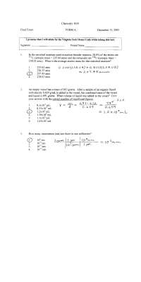 General Chemistry - Final Exam Solutions | CHEM 1035 - Docsity