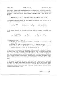 10 Questions from Calculus I - Final Exam | MATH 140 - Docsity