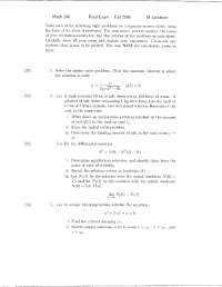 Differential Equations for Science and Engineering - Final Examination | MATH 246 - Docsity