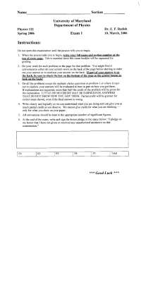 Fundamentals of Physics I - Solutions to Exam 1 | PHYS 122 - Docsity