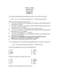 Foundations of Physics I - Exam 1 Form A Solutions | PHYS 2306 - Docsity