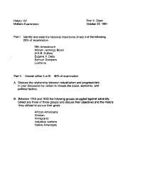 Midterm Examination - History of USA since 1865 | HIST 157 - Docsity