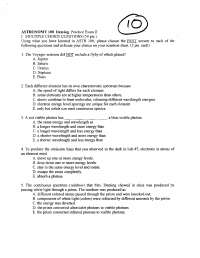 Practice Exam 2 - Introduction to Astronomy | ASTR 100 - Docsity