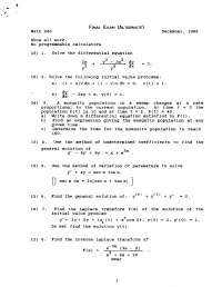 Differential Equations for Engineers and Scientists - Final Exam | MATH ...