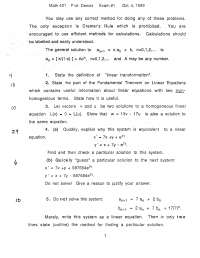 Practice Exam 1 on Applied Linear Algebra - Fall 1989 | MATH 401 - Docsity