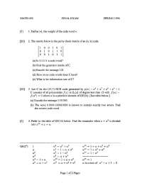 9 Questions on Algebraic Structures - Final Exam | MATH 402 - Docsity