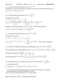 Test 2A with Answer Key - Elementary Calculus I | MATH 220 - Docsity
