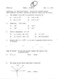 Exam 4 Answers for Developmental Mathematics - Fall 1996 | MATH 003 ...