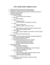 Test 1 Study Guide on Animal Physiology and Anatomy | ALS 2304 - Docsity