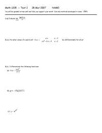 Test 2 - Calculus - Practice Questions | MATH 1205 - Docsity