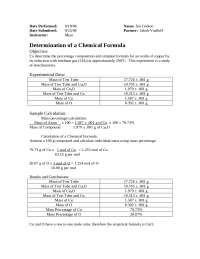 Lab 2 - Determination of Chemical Formula | CHEM 1045 - Docsity