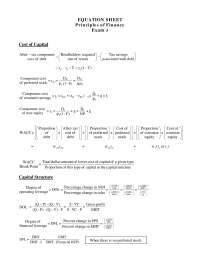 Formula Sheet for Exam 3 | Principles of Finance | FIN 3403 - Docsity