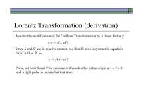 The Derivation of the Lorentz Transformations | PHYS 262 - Docsity