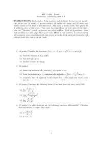 Calculus 1 for Engineers - Exam 1 Questions | APPM 1350 - Docsity