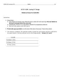 Midterm Exam 1 for Analog IC Design | ECEN 4827 - Docsity