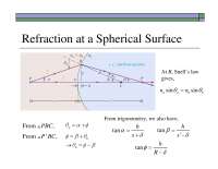 Refraction at a Spherical Surface - Lecture Slides | PHYS 262 - Docsity