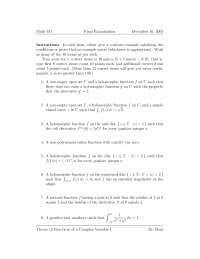 Questions of Complex Variable l - Final Exam | MATH 617 - Docsity