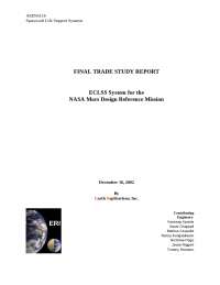 ECLSS System for the NASA Mars Design Reference Mission | ASEN 5116 ...