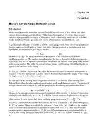 Hooke's Law and Simple Harmonic Motion - Lecture Notes | PHYS 261 - Docsity