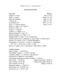 Exam Formula Sheet - Conceptual Physics | PHYS 102N - Docsity