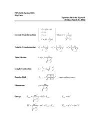 Equation Sheet for Exam 1 - Principles of Modern Physics | PHYS 420 - Docsity