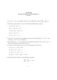 Differential Equation - Practice Problems for Exam 1 | MATH 308 - Docsity