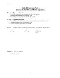 Exponential and Logarithmic Equations in Trigonometry | MATH 150 - Docsity