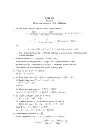Sidereal Angular Velocity, Earth Equator Solved Astrophysics Homework | ASTR 120 - Docsity
