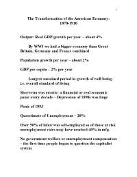 The Transformation of American Economy: 1870-1910 | ECON 4524 - Docsity