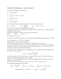 Sample Exam 1B Problems - Elementary Calculus II | MATH 221 - Docsity