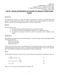 Design and Simulation of Controller for Quanser Coupled Tanks System - Lab 10 | MEEN 364 - Docsity