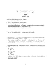 Honors to Introduction to Logic | Exam 2 | PHIL 240 - Docsity