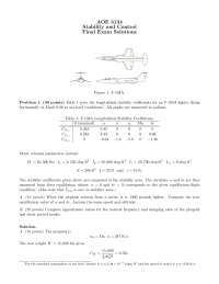 Stability and Control Final Exam Solutions | AOE 3134 | Exams Aerospace Engineering | Docsity