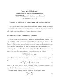 Modeling of Translational Mechanical Systems | Dynamic System | MEEN 364 - Docsity