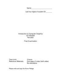 Practice Questions for Final - Introduction to Computer Graphics | CS 4810 - Docsity
