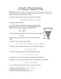 8 Solved Problems on Differential Equations - Final Exam | MATH 285 - Docsity