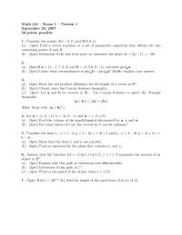 Exam 1 Practice Problems on Calculus III - Fall 2007 | MATH 241 - Docsity
