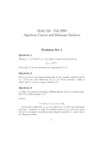 Problem Set 1 for Algebraic Curves and Riemann Surfaces | MATH 510 - Docsity