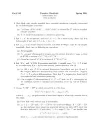 Assignment 1 - Complex Manifolds - Geometric Structure | MATH 549 - Docsity