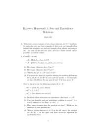 Recovery Homework 1 - Sets and Equivalence Relations | MATH 281 - Docsity