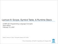 Scope, Symbol Table, and Runtime Stack | COMP 524 - Docsity