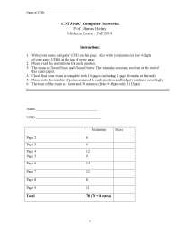 Midterm Exam - Computer Networks - Fall 2008 | CNT 5106 - Docsity