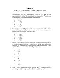 16 Questions on Physics with Calculus 1 - Exam 1 | PHY 2048 - Docsity