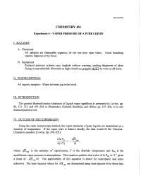 Vapor Pressure of Pure Liquid - Lab Experiment 6 | CHEM 461 - Docsity