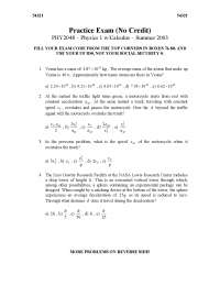 Practice Exam with Questions - Physics with Calculus I - Summer 2003 | PHY 2048 - Docsity