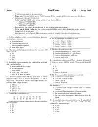 Questions for Final Exam - Introduction to Statistical Analysis | STAT 2120 - Docsity