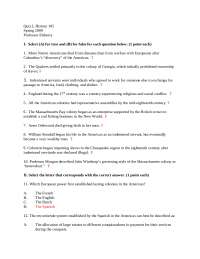 Quiz I with Answers - History of the US | HIST 105 - Docsity