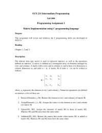 Matrix Implementation Using Programming Language - Assignment 1 | ECE 231 - Docsity