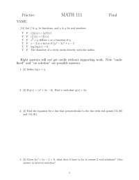 Practice Final Examination - College Algebra | MATH 111 - Docsity