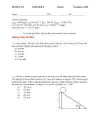 Midterm Exam 2 with Answers - Introductory Physics I | PHY 231 - Docsity